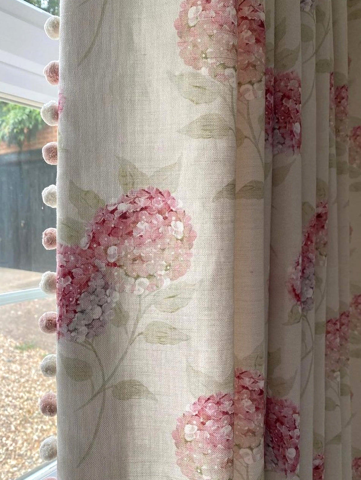 Hydrangea Linen Fabric | Meg Morton | Pink On Mist