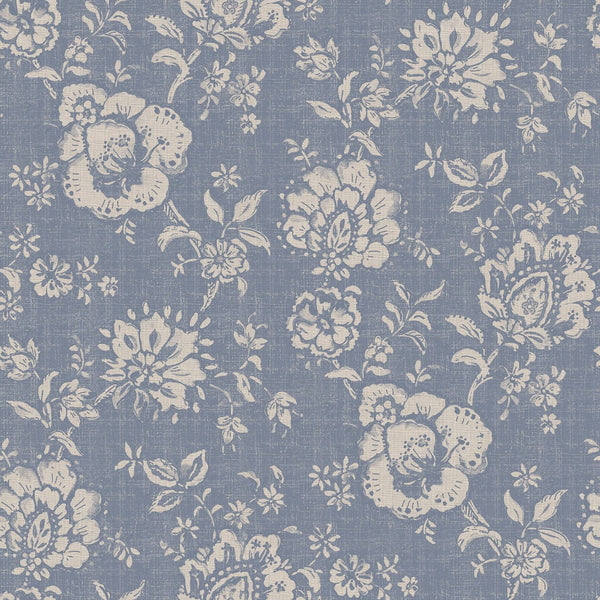 Elise Fabric - Natural On Vintage Country Blue - Meg Morton